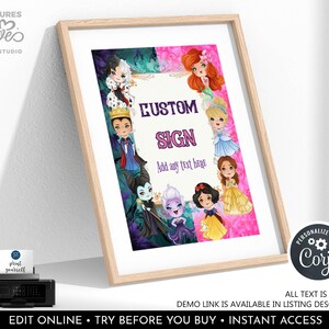Editable Princess Villains Custom Sign Princess Villains Birthday Party ...