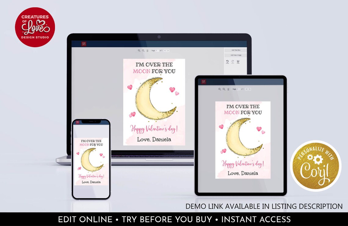 Moon Valentine's Day Cards I'm Over the Moon for You Valentines School ...