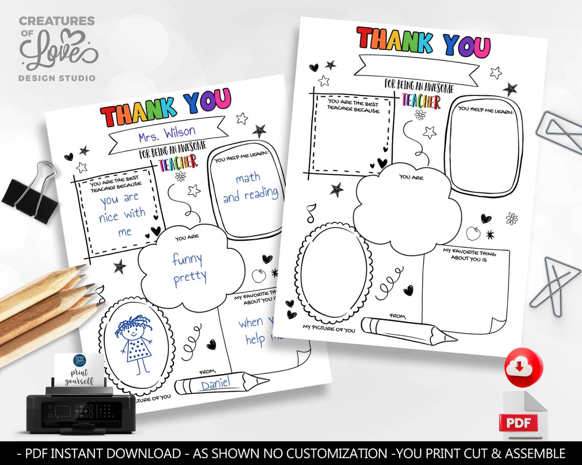 Teacher Appreciation Coloring Page End of the Year Teacher Gift School ...
