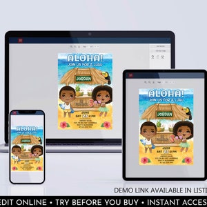 Editable Hawaiian Luau Birthday Party Invitation Tropical Pool Party ...