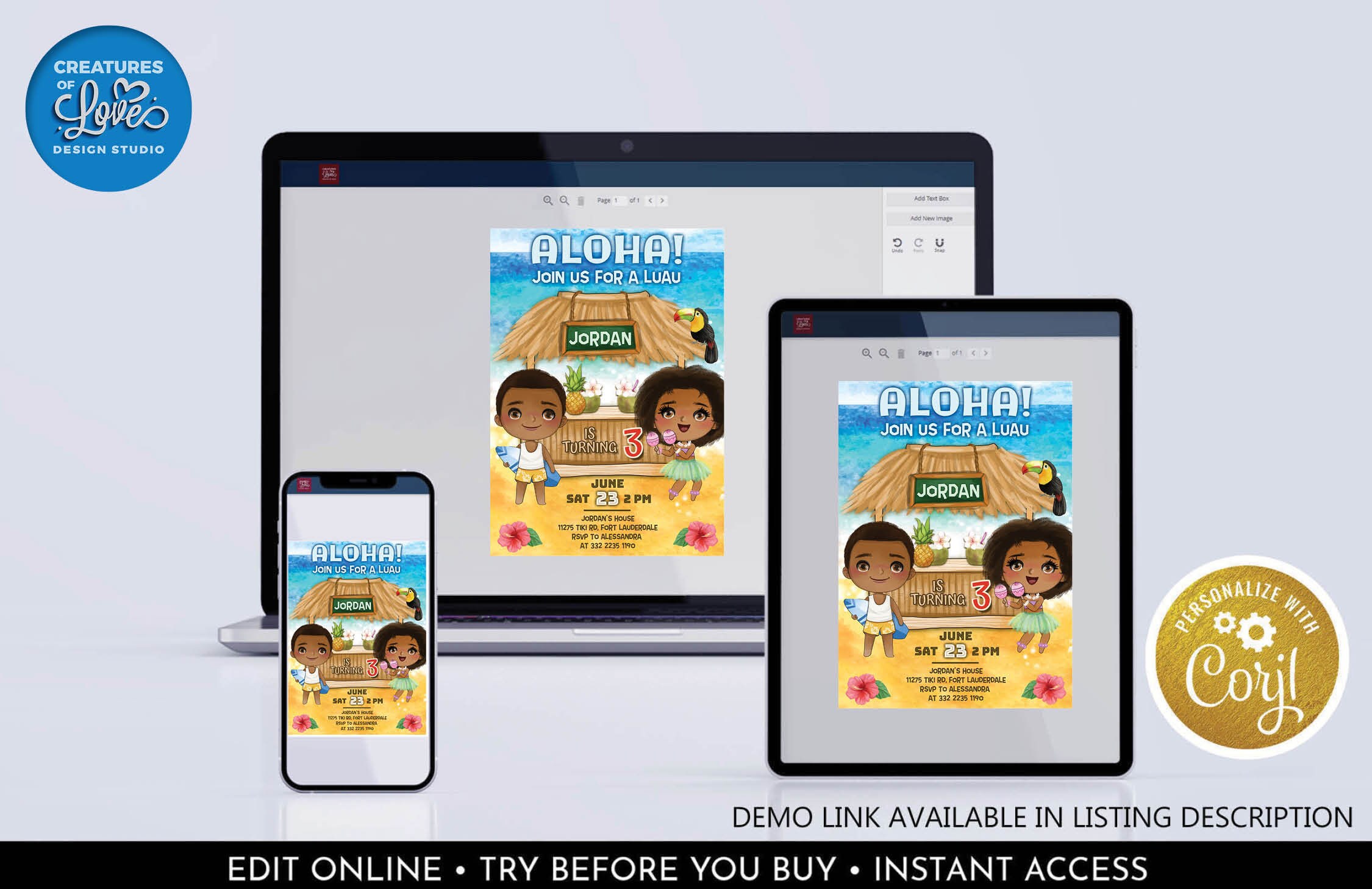 Editable Hawaiian Luau Birthday Party Invitation Tropical Pool Party ...