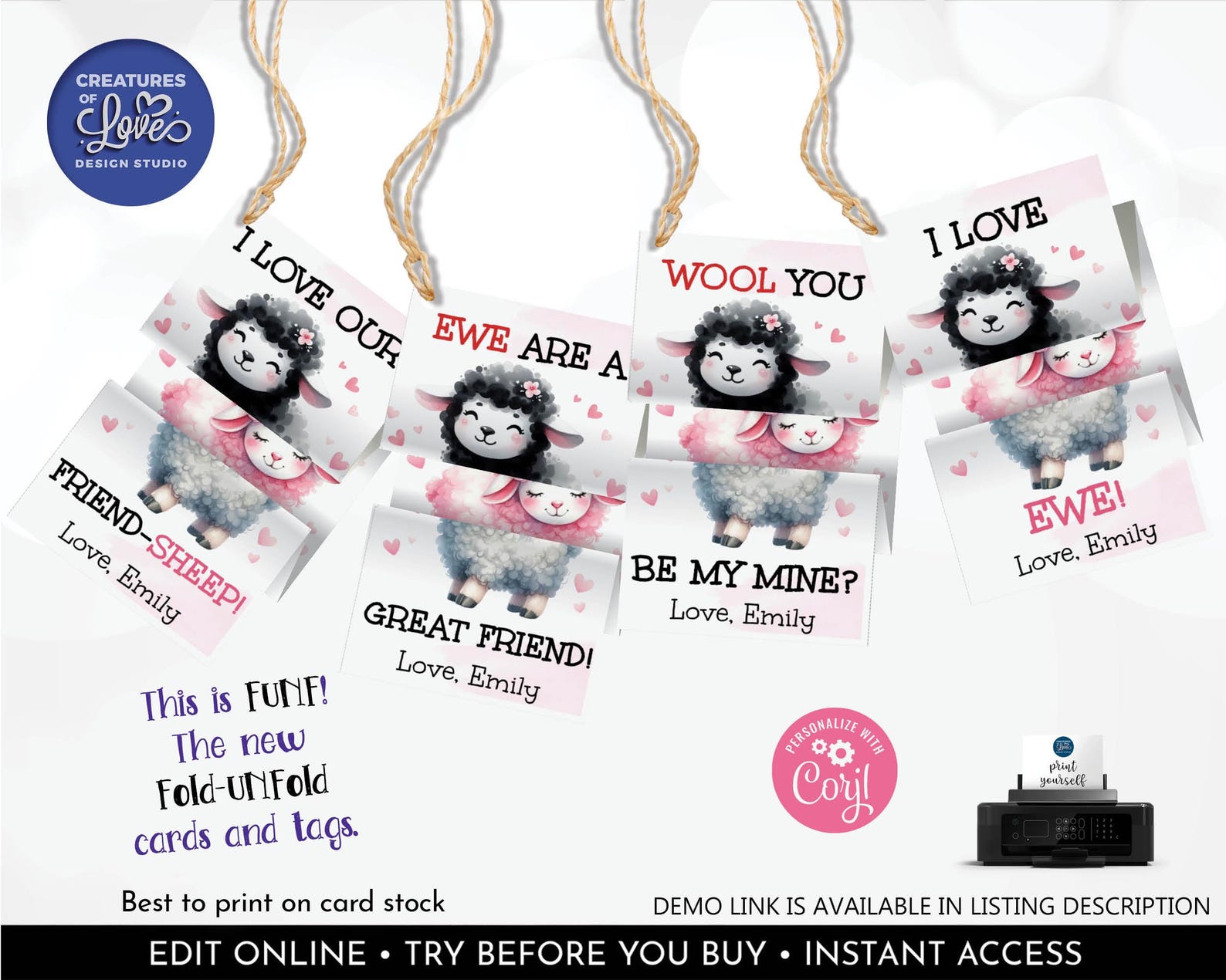 Editable Sheep Valentine's Day Cards Lamb Kids Valentine's Day Tags ...