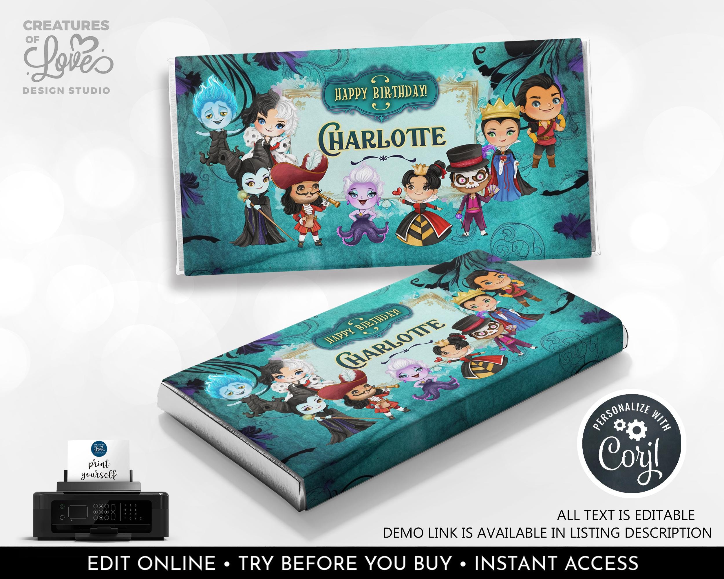 Editable Villains Chocolate Bar Wrapper Halloween Evil Characters ...