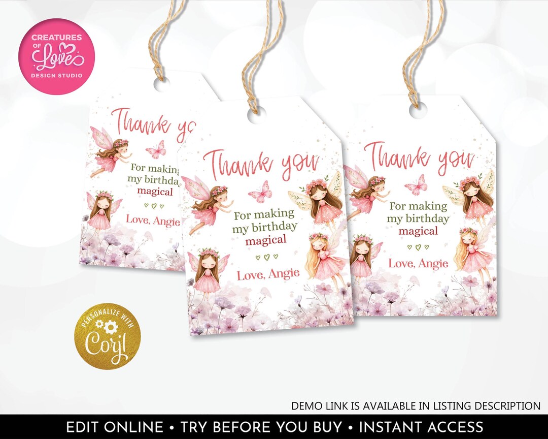 Editable Fairy Favor Tags Enchanted Forest Birthday Thank You Tags ...
