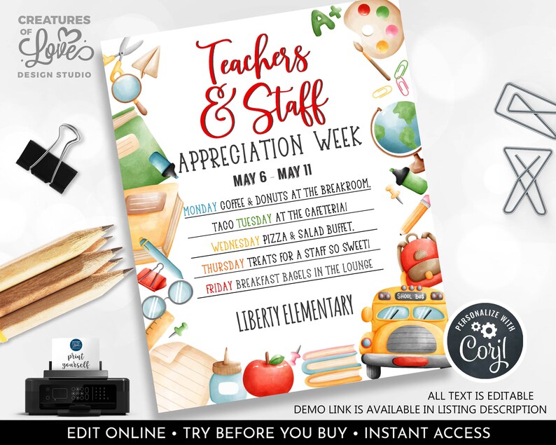 Editable Teachers Appreciation Week Flyer School Staff Volunteer PTA ...