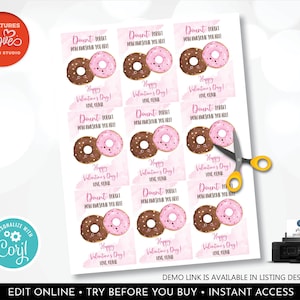 Printable Donuts Valentine Cards Donuts Valentine Tag Valentine's Day ...