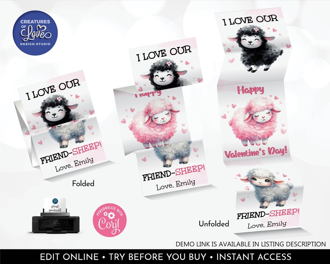 Editable Sheep Valentine's Day Cards Lamb Kids Valentine's Day Tags ...