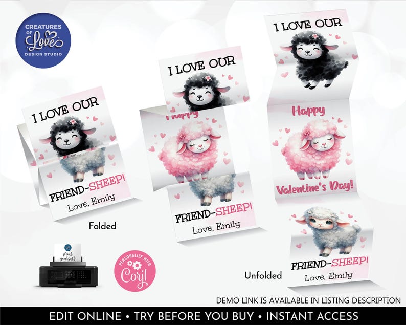 Editable Sheep Valentine's Day Cards Lamb Kids Valentine's Day Tags ...