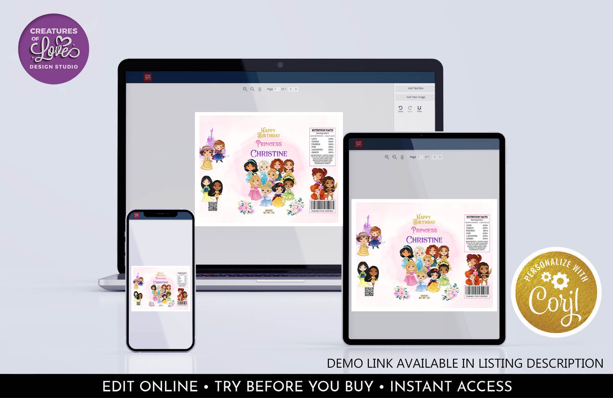 Princess Chip Bag Wrapper Editable Princess Princess Chip Bag Template ...