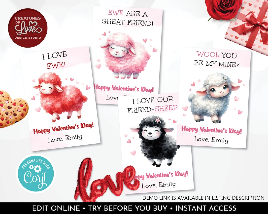 Editable Sheep Valentine's Day Cards Valentines Day Friend-sheep Tags ...