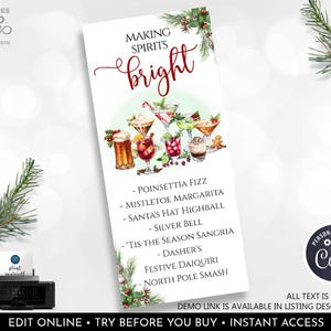 Editable Christmas Cocktail Menu Making Spirits Bright Drinks Menu ...