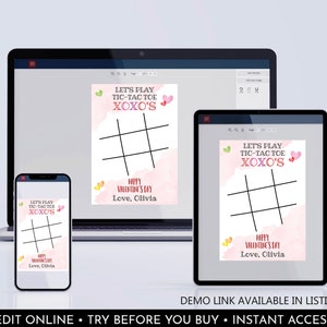Tic Tac Toe Valentine's Day Card Valentines Day Tic Tac Tags Kids Cards ...