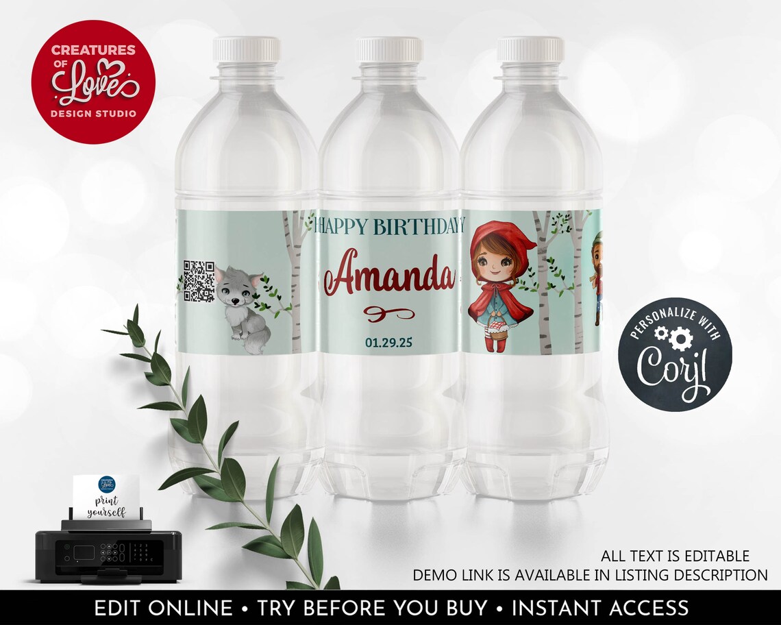 Little Red Riding Hood Water Bottle Labels Editable Little Red Riding ...