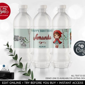 Little Red Riding Hood Water Bottle Labels Editable Little Red Riding ...