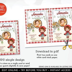Little Red Riding Hood Invitation Editable Red Riding Hood Birthday ...
