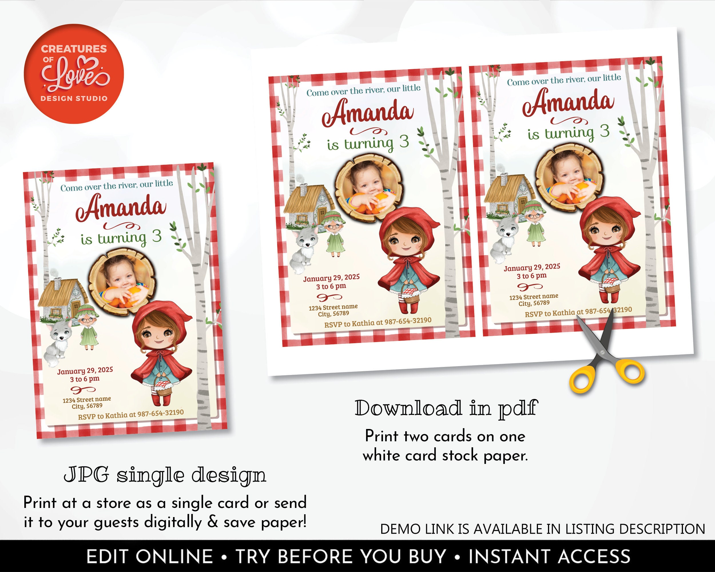 Little Red Riding Hood Invitation Editable Red Riding Hood Birthday ...