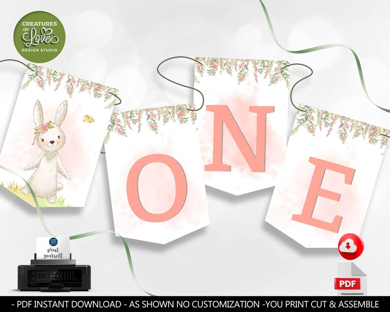 Some Bunny is One Birthday Banner Bunny High Chair Banner ONE Banner ...