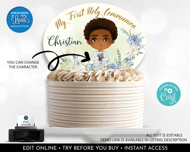 First Communion Cake Topper Editable Boy First Communion Centerpiece ...