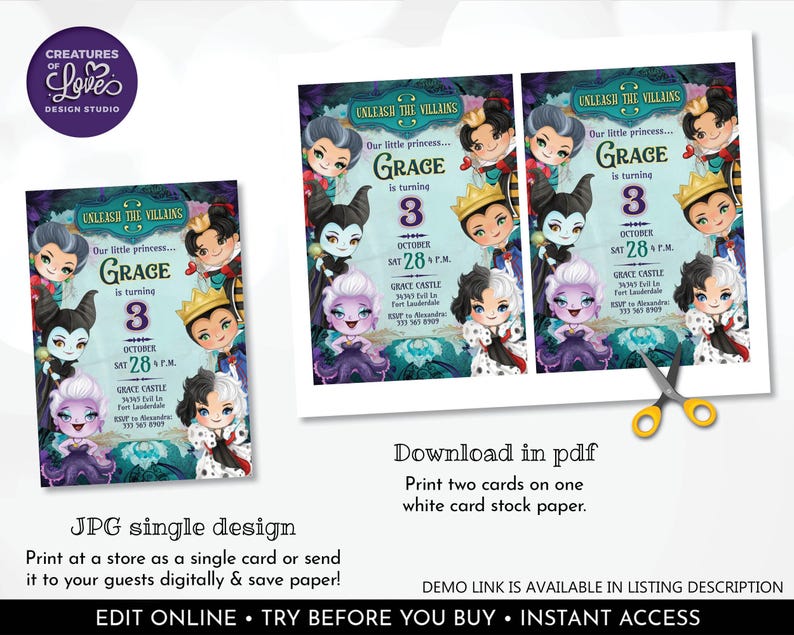 Villains Invitation Editable Villains Birthday Party Witches Halloween ...