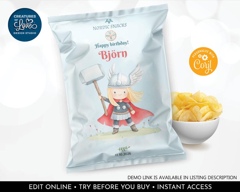 Viking Chip Bag Wrapper Editable Dragon Fantasy Nordic God Norse ...