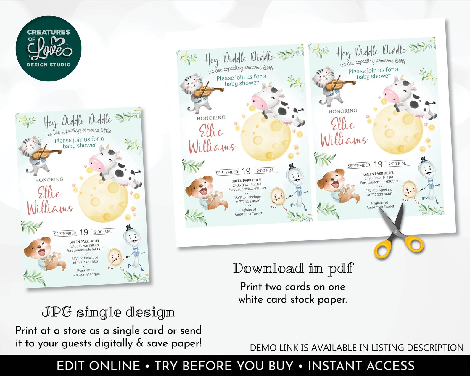 Nursery Rhymes Baby Shower Invitation Editable Mother Goose Nursery ...