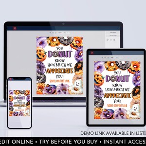 Halloween Appreciation Printable Sign Editable Halloween Donut Sign ...
