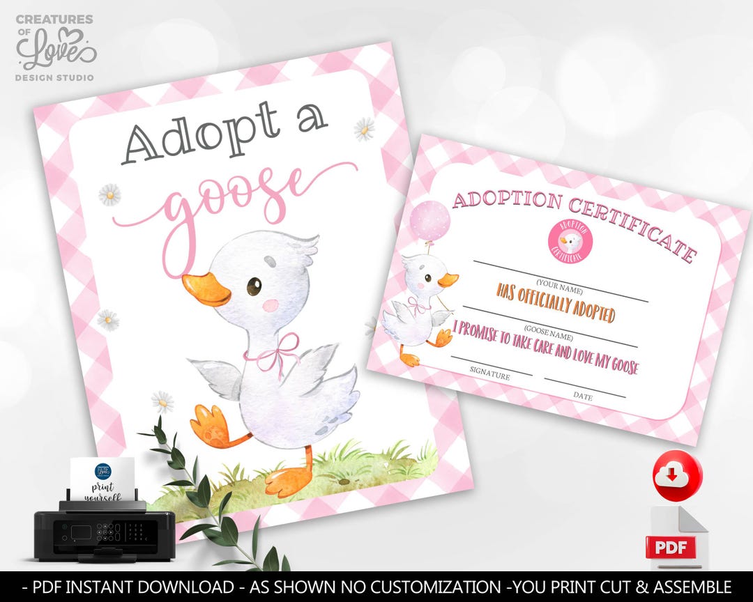 Adopt a Goose Sign Goose Adoption Certificate One Silly Goose Table ...