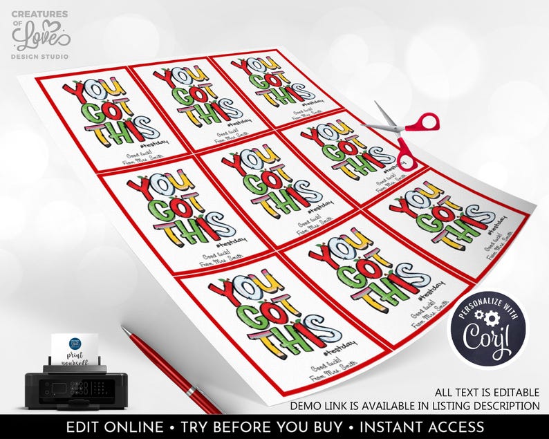 Editable Good Luck Tag Testing Day Treat Tag You Got This Test Day ...