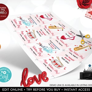 Editable Music Valentine's Day Cards Music Valentine's Gift Tags ...