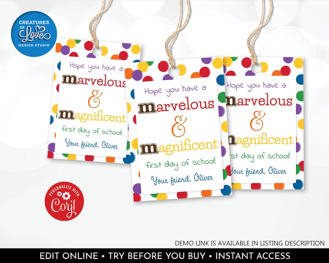 Editable Marvelous and Magnificent First Day of School Tag Back to ...