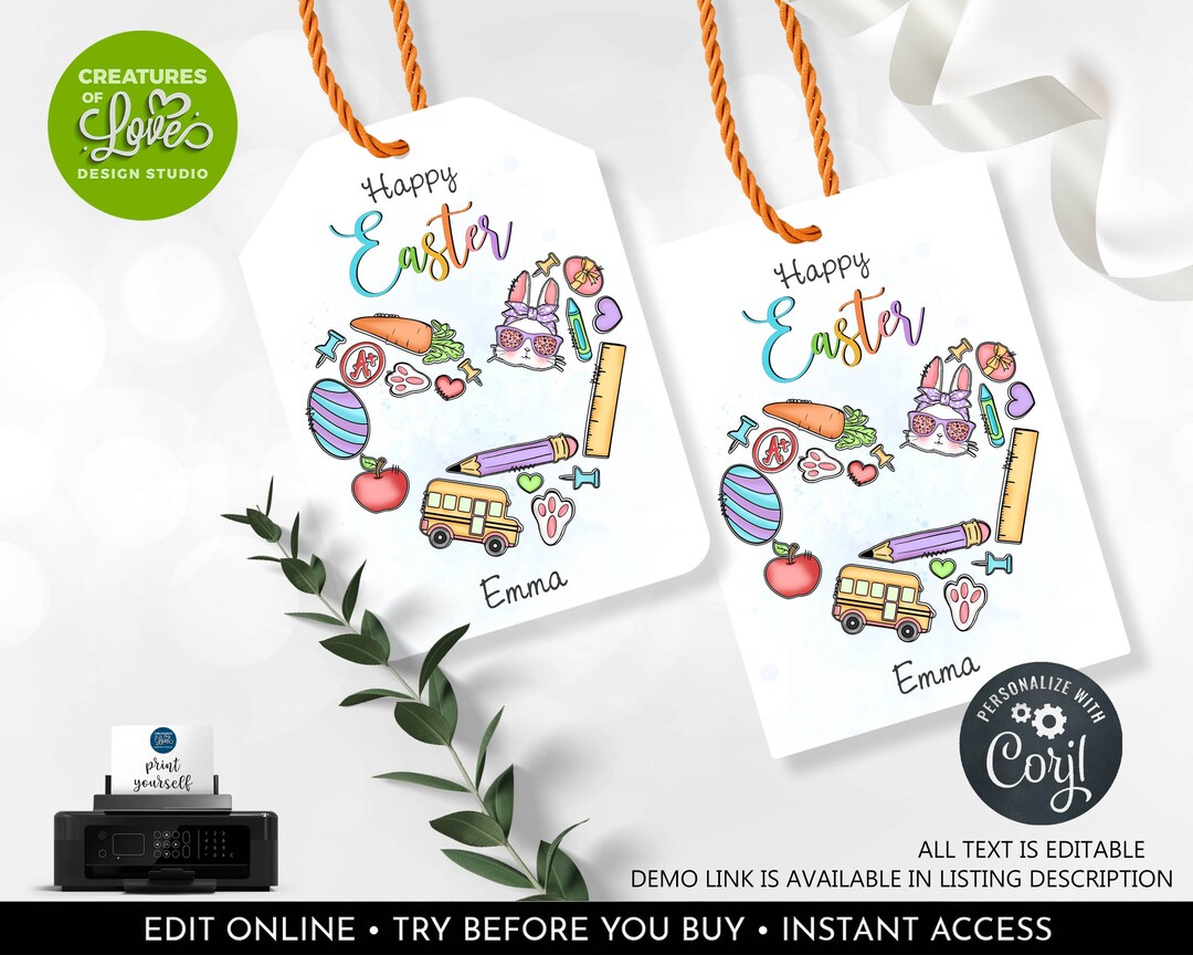 Easter Teacher Favor Tag Editable Basket Tags Happy Easter Labels ...