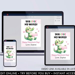 Editable Crocodile Valentine's Day Cards Alligator Valentines Tags ...