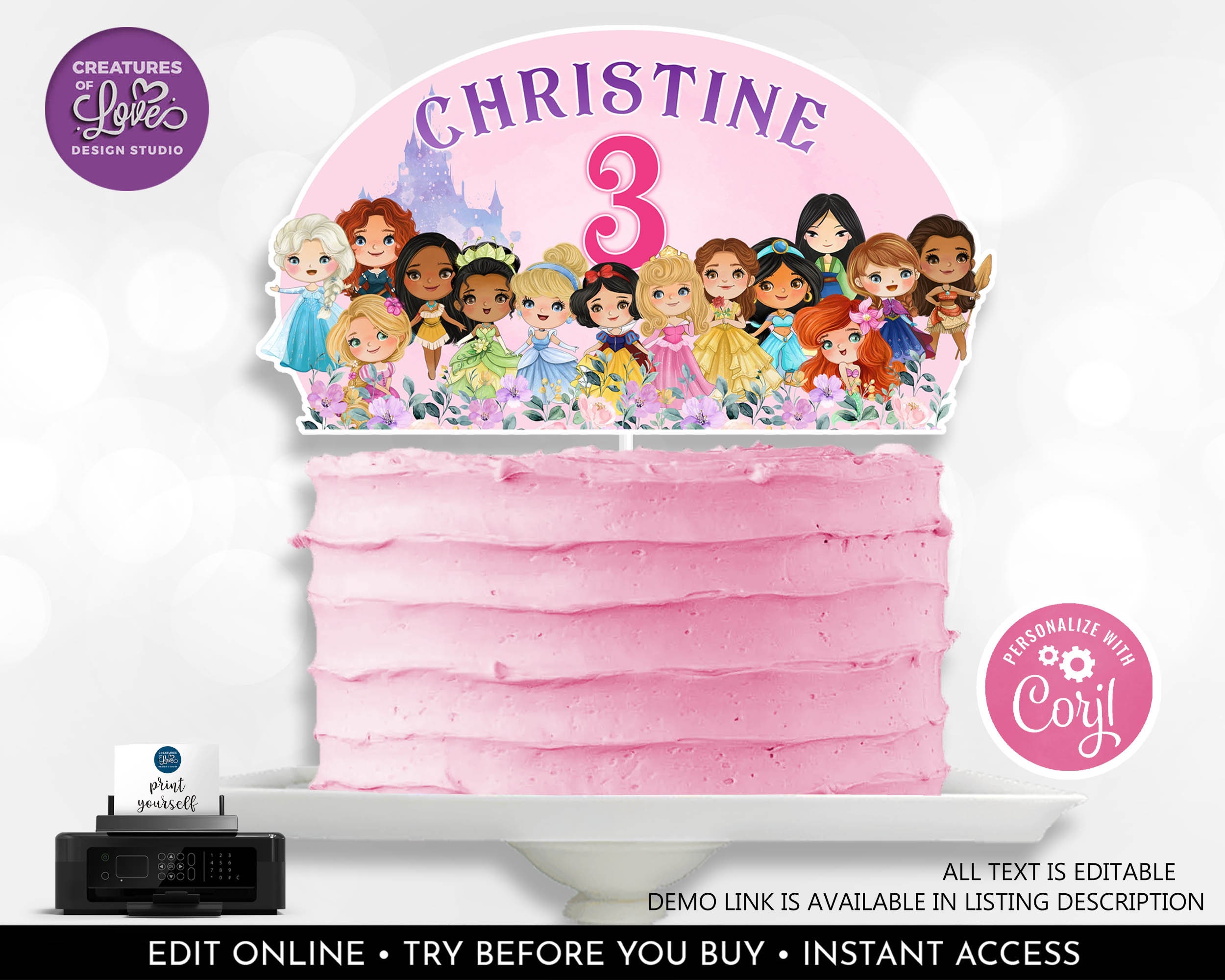 Princess Cake Topper Personalized Princess Centerpieces Magical ...