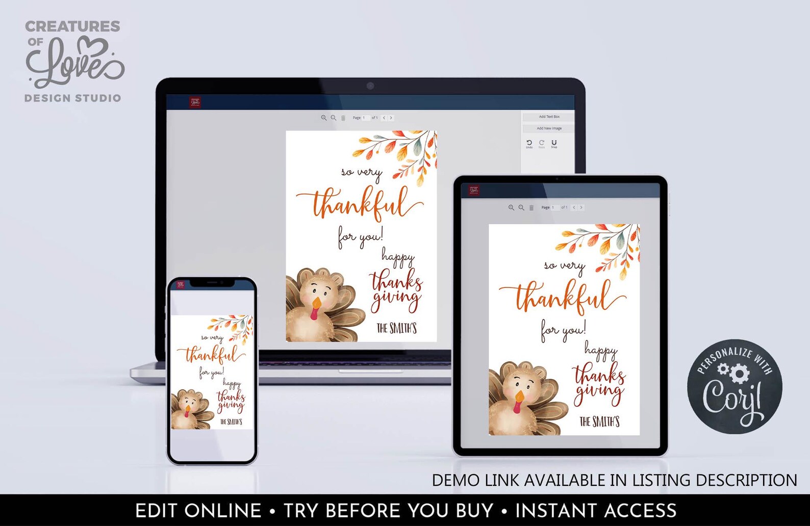 Editable Thanksgiving Gift Tags Grateful Turkey Favor Tag Thank You ...