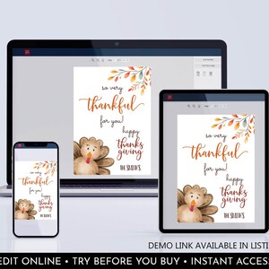 Editable Thanksgiving Gift Tags Grateful Turkey Favor Tag Thank You ...