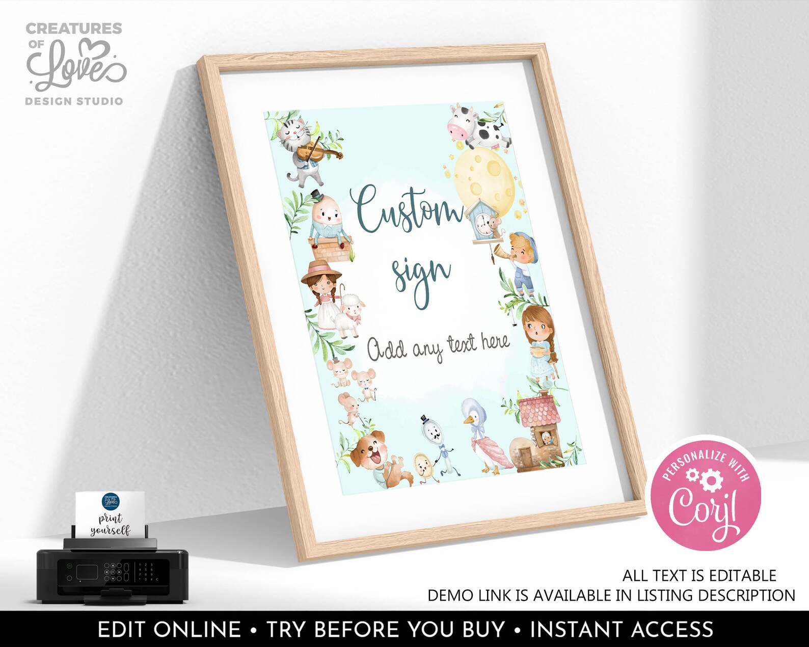 Editable Nursery Rhymes Custom Sign Mother Goose Birthday Party Decor ...