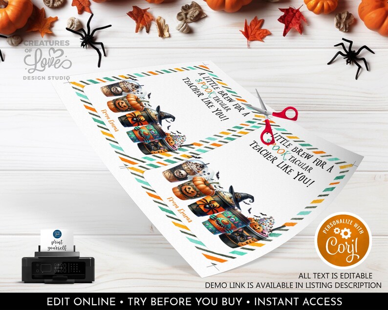 Editable Halloween Coffee Gift Card Holder Little Brew for a ...