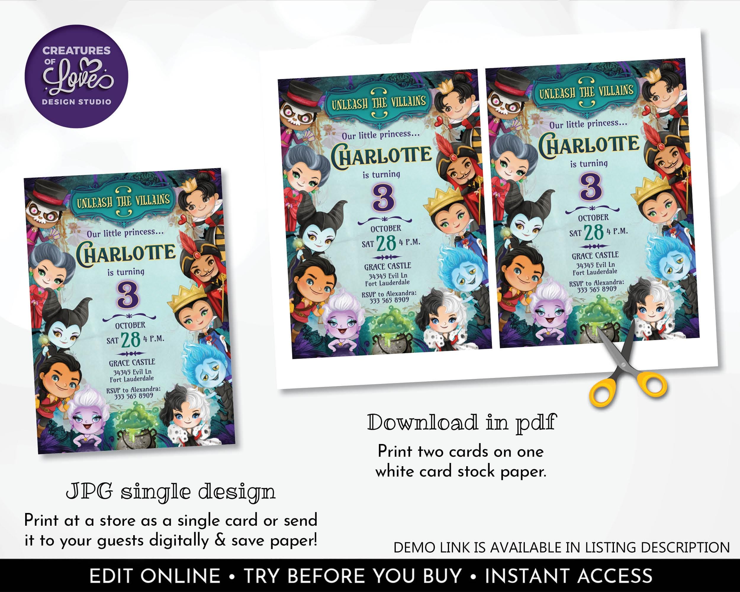 Villains Invitation Editable Villains Birthday Party Villains Halloween ...