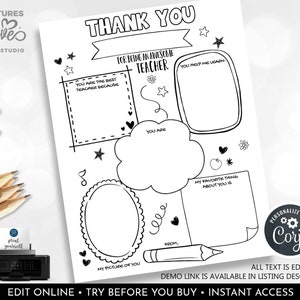 Editable Teachers Appreciation Coloring Page Thank You Teacher Gifts ...