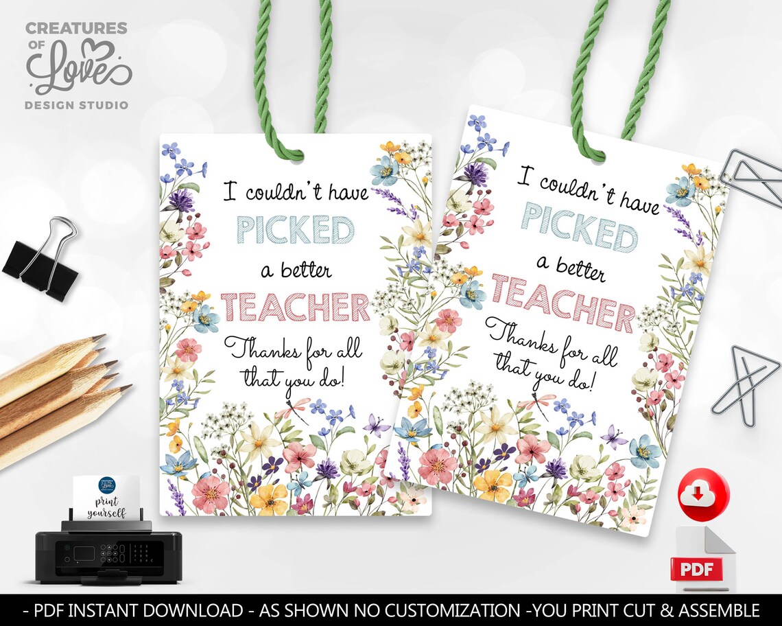 Thank You Couldn't Have Picked a Better Teacher Flower Gift Tag Plant ...