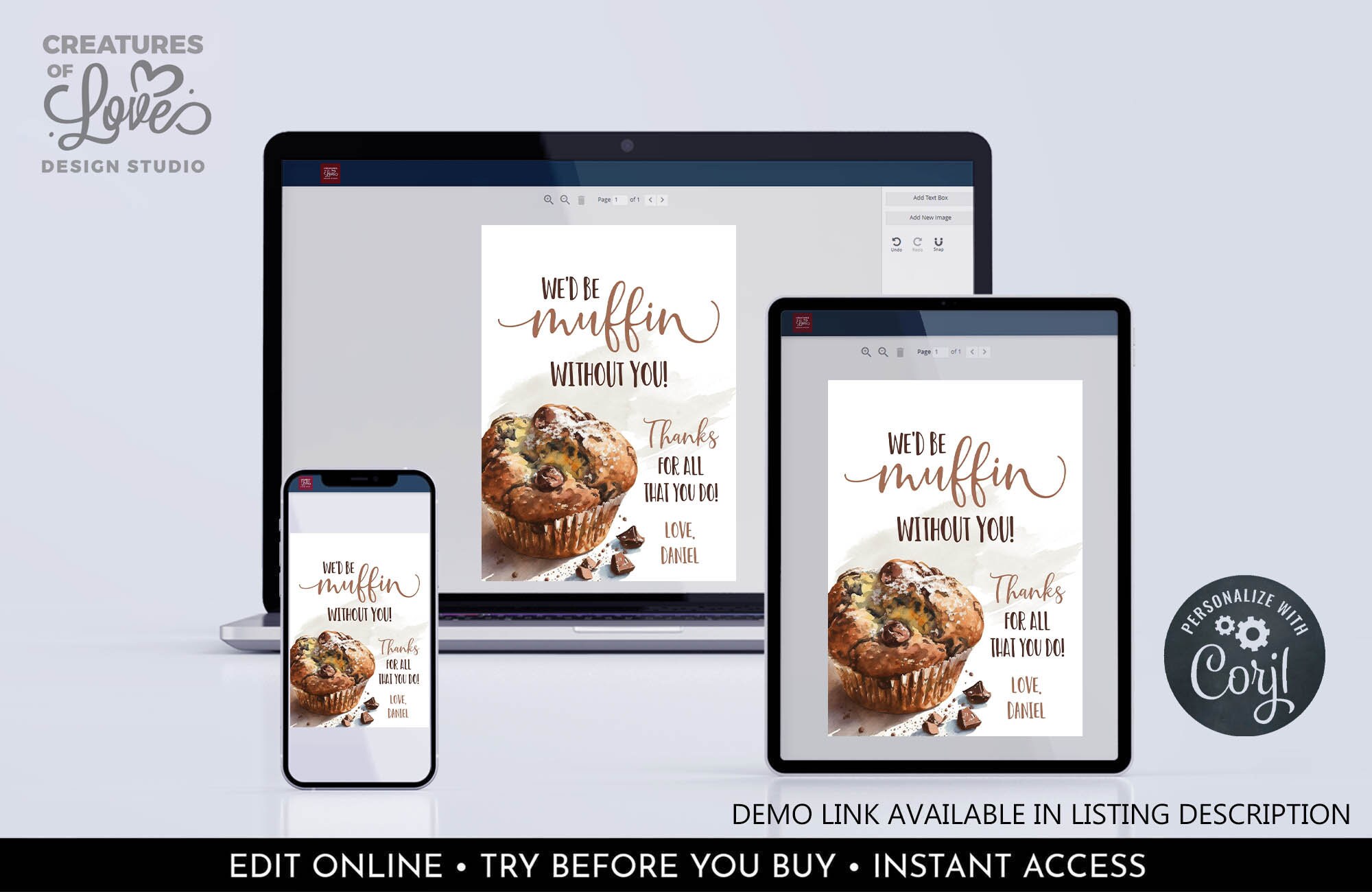 EDITABLE Muffin Gift Tag Teacher Appreciation Gift Tag School Employee ...