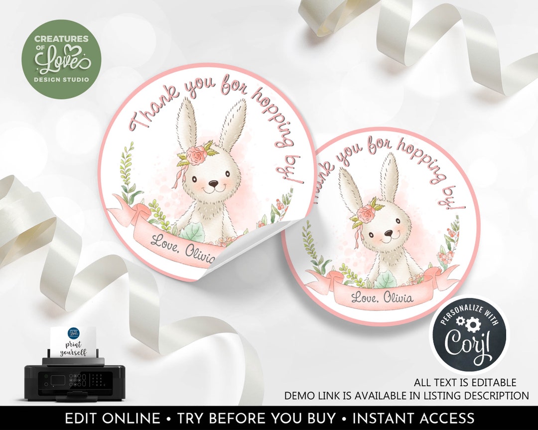 Editable Bunny Thank You Tag Some Bunny is One Round Tags Pink Blush ...