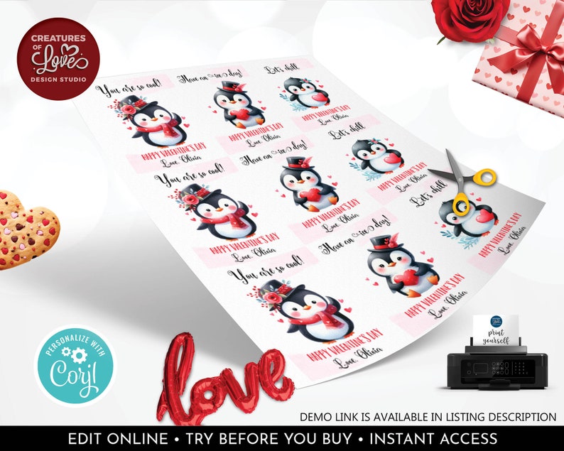 Editable Valentines Day Penguins Cards Kids Classroom School Teacher ...