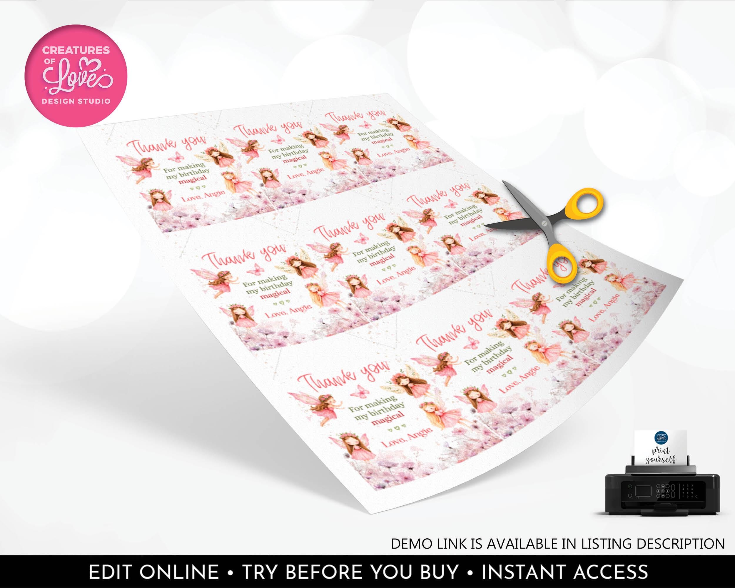 Editable Fairy Favor Tags Enchanted Forest Birthday Thank You Tags ...