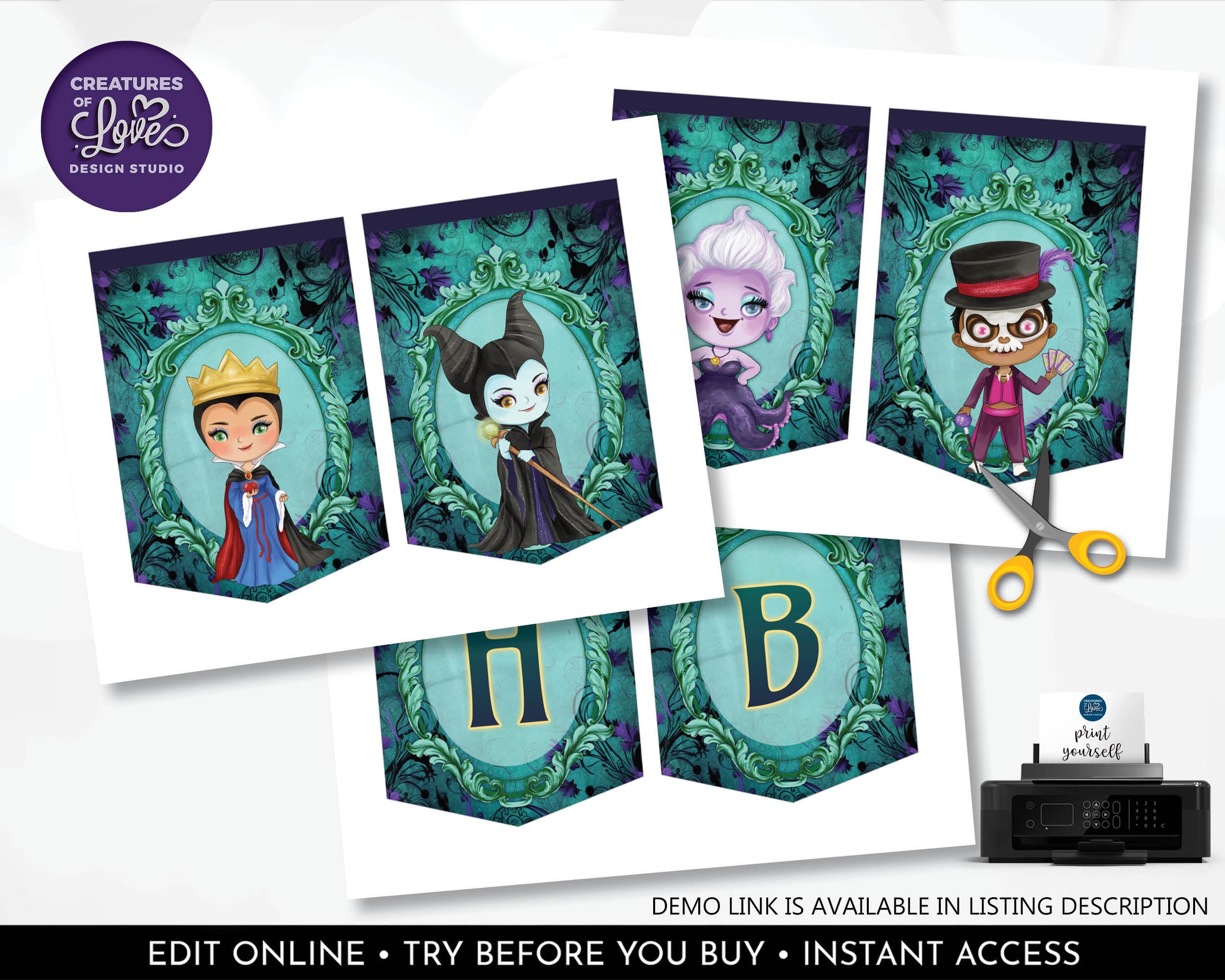 Villains Pennant Banner Editable Villains Birthday Party Decor Evil ...