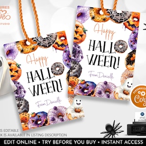 Editable Happy Halloween Gift Tags Trick or Treat Favor Tags Halloween ...