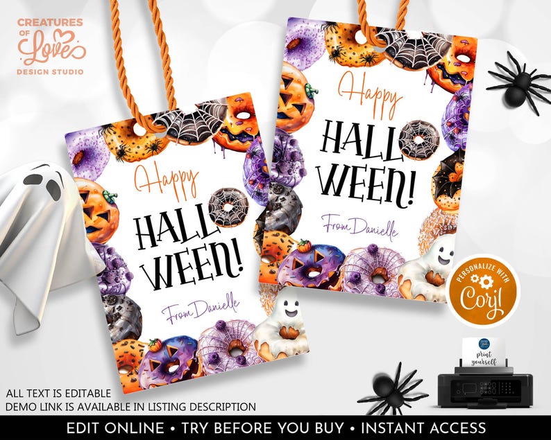 Editable Happy Halloween Gift Tags Trick or Treat Favor Tags Halloween ...