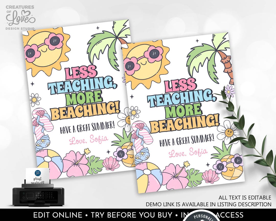Editable Summer Teacher Tag Appreciation Gift Tag Kids Less Teaching ...