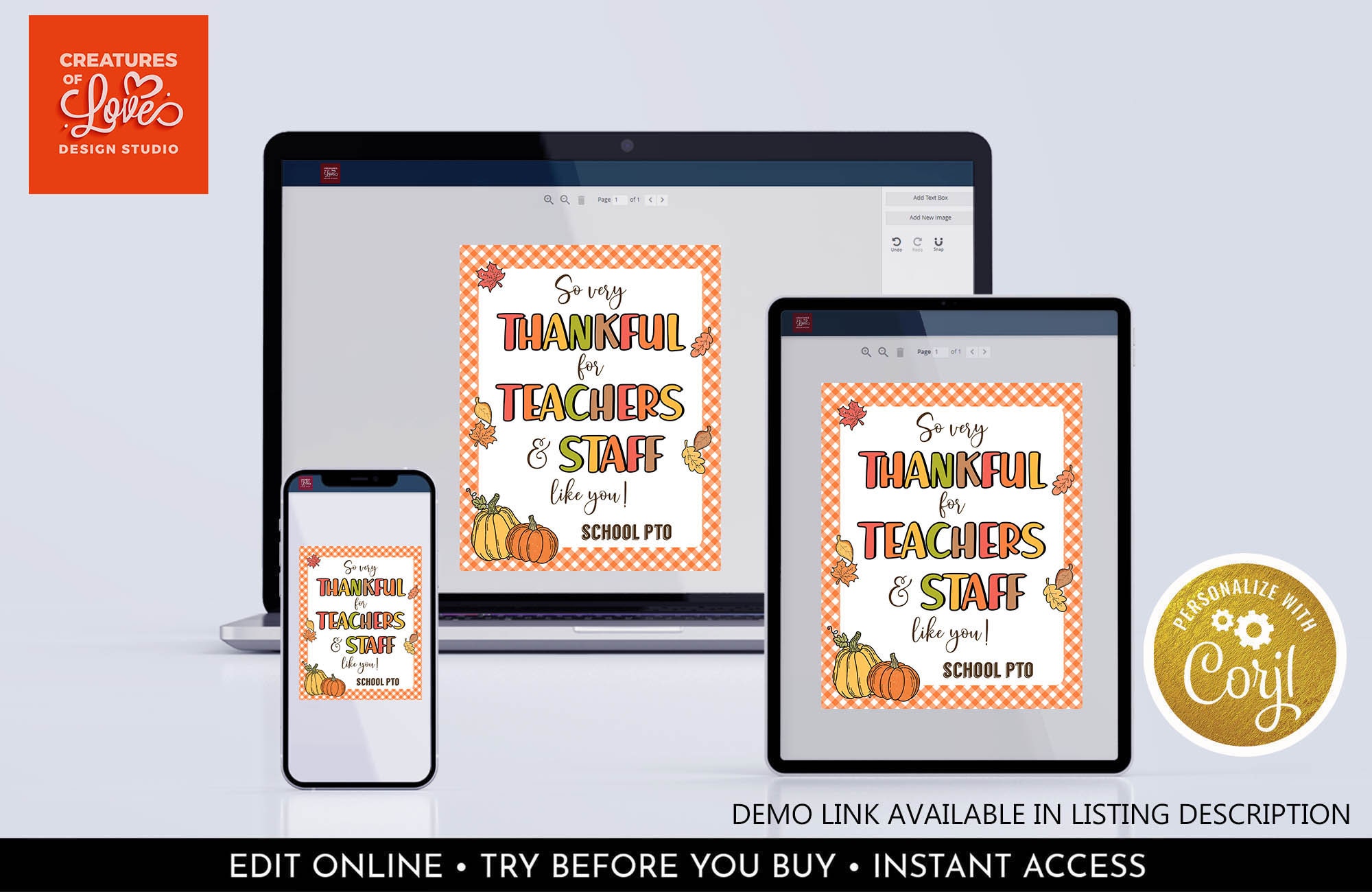 Editable Thanksgiving Teacher Appreciation Sign Fall Thankful Teachers ...