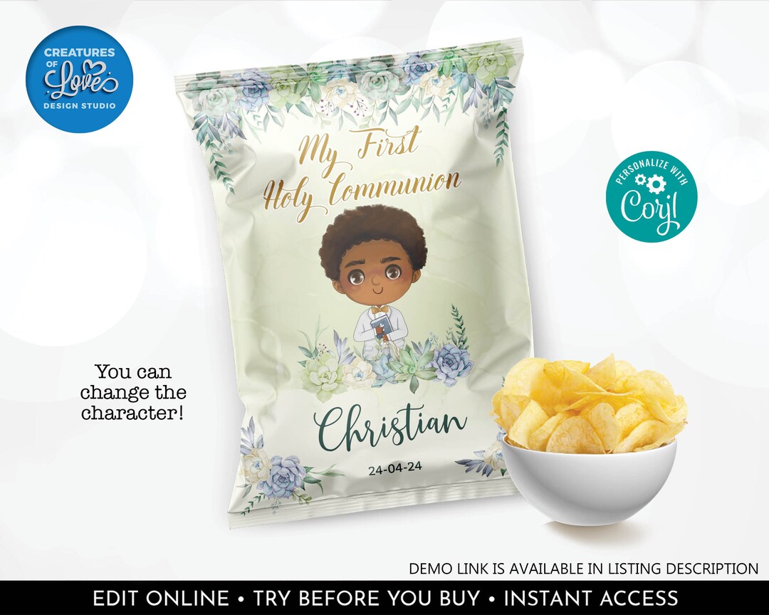 Editable First Holy Communion Chip Bag Wrapper Floral Boy First ...
